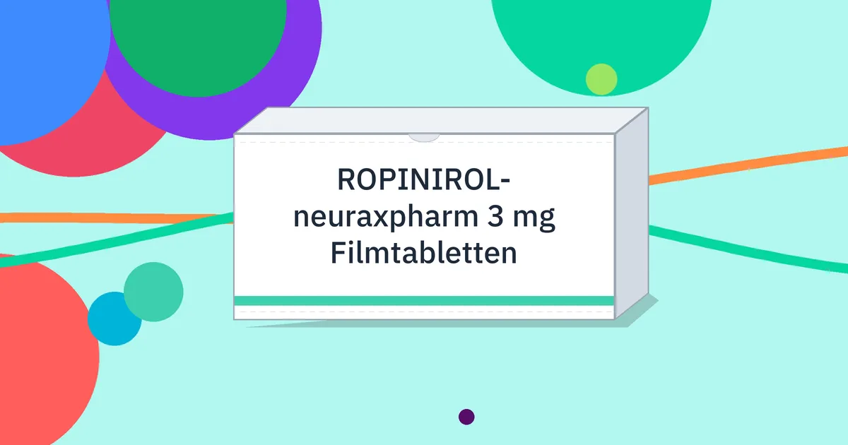 Symbolbild: Packung mit der Aufschrift ROPINIROL-neuraxpharm 3 mg Filmtabletten (PZN 00542646) – Verfügbarkeit und Bezug in Apotheken in Frankfurt am Main