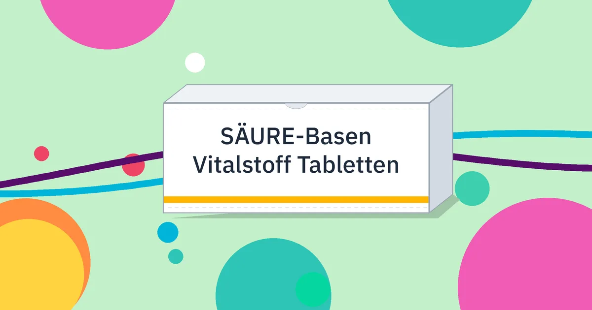 Symbolbild: Packung mit der Aufschrift SÄURE-Basen Vitalstoff Tabletten (PZN 09764839) – Verfügbarkeit und Bezug in Apotheken in Frankfurt am Main