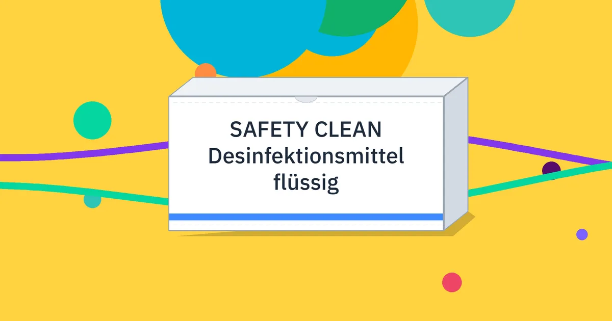 Symbolbild: Packung mit der Aufschrift SAFETY CLEAN Desinfektionsmittel flüssig (PZN 16795102) – Verfügbarkeit und Bezug in Apotheken in Frankfurt am Main