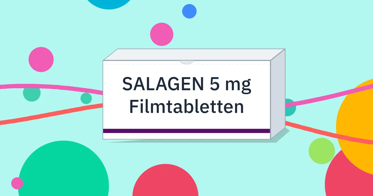 Symbolbild: Packung mit der Aufschrift SALAGEN 5 mg Filmtabletten (PZN 19276325) – Verfügbarkeit und Bezug in Apotheken in Frankfurt am Main