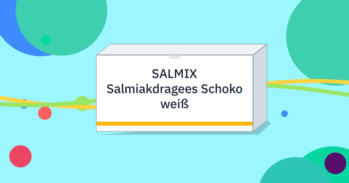 Symbolbild: Packung mit der Aufschrift SALMIX Salmiakdragees Schoko weiß (PZN 13785480) – Verfügbarkeit und Bezug in Apotheken in Frankfurt am Main