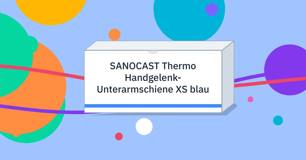 Symbolbild: Packung mit der Aufschrift SANOCAST Thermo Handgelenk-Unterarmschiene XS blau (PZN 15260563) – Verfügbarkeit und Bezug in Apotheken in Frankfurt am Main