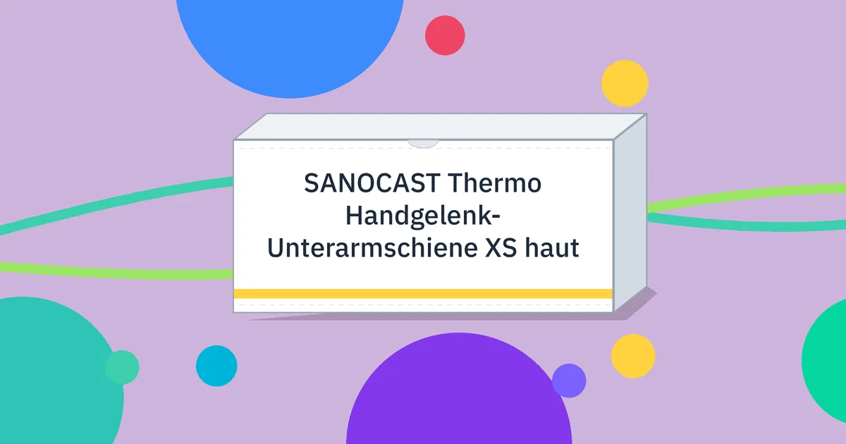 Symbolbild: Packung mit der Aufschrift SANOCAST Thermo Handgelenk-Unterarmschiene XS haut (PZN 15260528) – Verfügbarkeit und Bezug in Apotheken in Frankfurt am Main