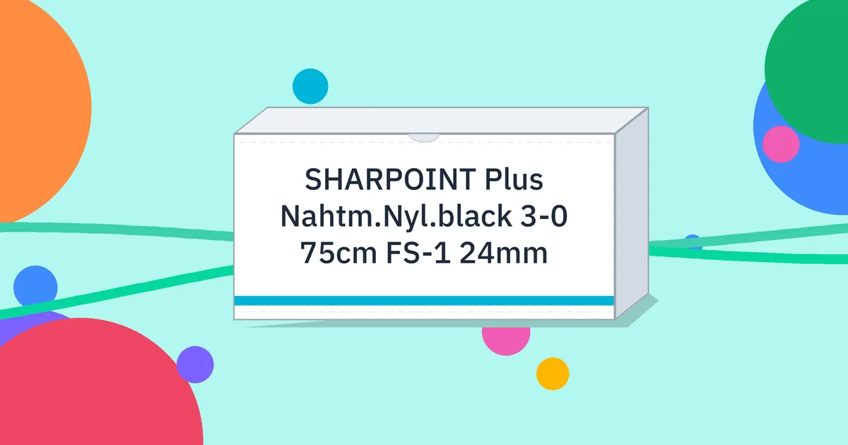 Symbolbild: Packung mit der Aufschrift SHARPOINT Plus Nahtm.Nyl.black 3-0 75cm FS-1 24mm (PZN 17984153) – Verfügbarkeit und Bezug in Apotheken in Frankfurt am Main