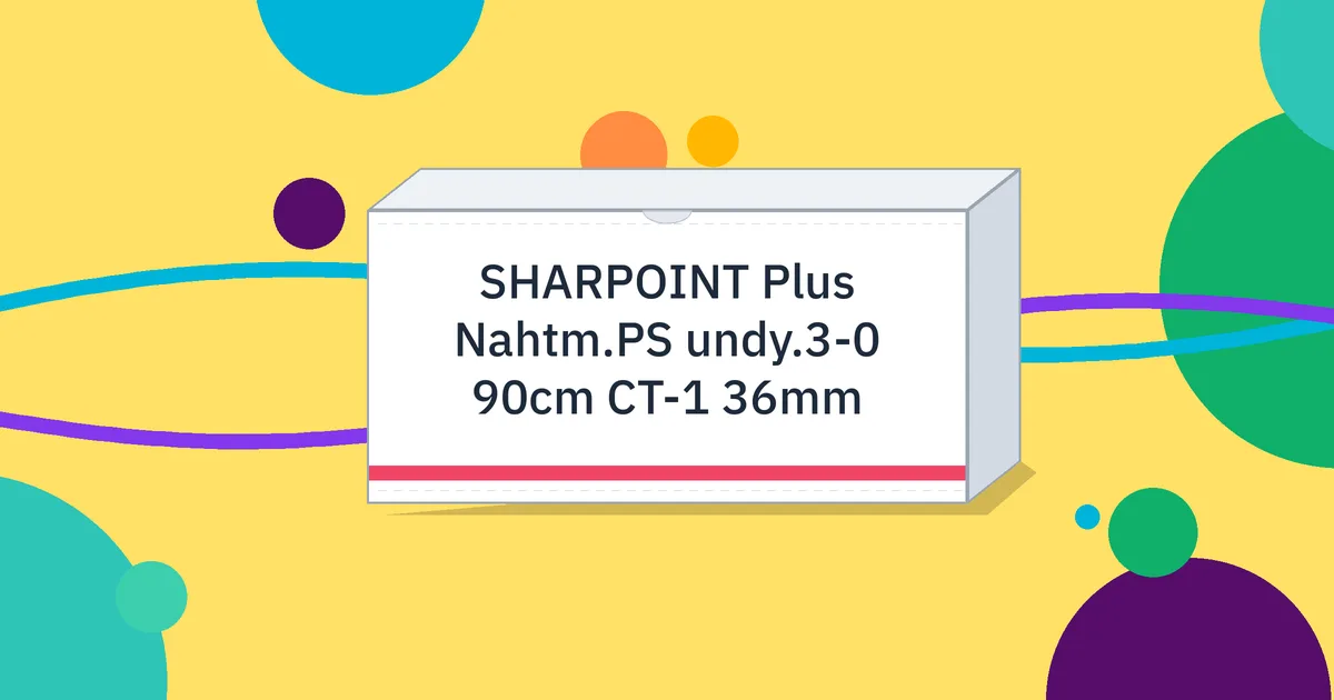 Symbolbild: Packung mit der Aufschrift SHARPOINT Plus Nahtm.PS undy.3-0 90cm CT-1 36mm (PZN 17996104) – Verfügbarkeit und Bezug in Apotheken in Frankfurt am Main