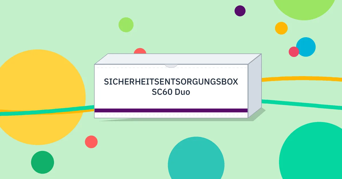 Symbolbild: Packung mit der Aufschrift SICHERHEITSENTSORGUNGSBOX SC60 Duo (PZN 06447676) – Verfügbarkeit und Bezug in Apotheken in Frankfurt am Main