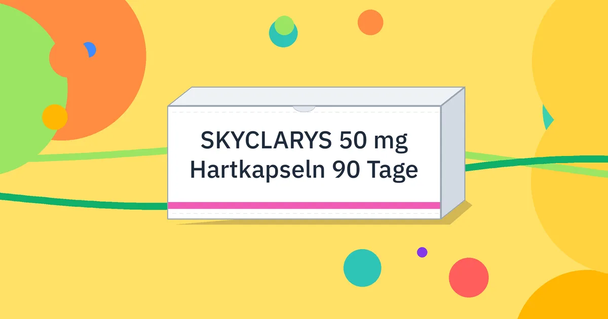 Symbolbild: Packung mit der Aufschrift SKYCLARYS 50 mg Hartkapseln 90 Tage (PZN 19342186) – Verfügbarkeit und Bezug in Apotheken in Frankfurt am Main