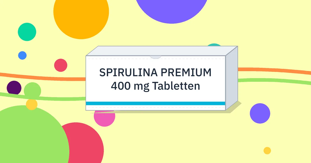 Symbolbild: Packung mit der Aufschrift SPIRULINA PREMIUM 400 mg Tabletten (PZN 09463799) – Verfügbarkeit und Bezug in Apotheken in Frankfurt am Main