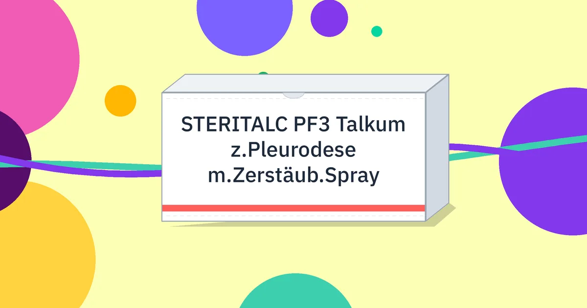 Symbolbild: Packung mit der Aufschrift STERITALC PF3 Talkum z.Pleurodese m.Zerstäub.Spray (PZN 11069360) – Verfügbarkeit und Bezug in Apotheken in Frankfurt am Main
