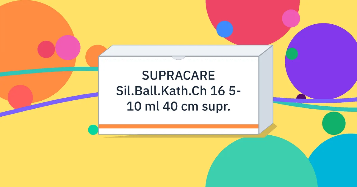 Symbolbild: Packung mit der Aufschrift SUPRACARE Sil.Ball.Kath.Ch 16 5-10 ml 40 cm supr. (PZN 04210562) – Verfügbarkeit und Bezug in Apotheken in Frankfurt am Main