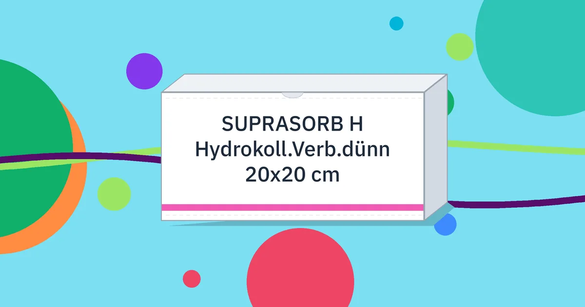 Symbolbild: Packung mit der Aufschrift SUPRASORB H Hydrokoll.Verb.dünn 20x20 cm (PZN 16261576) – Verfügbarkeit und Bezug in Apotheken in Frankfurt am Main