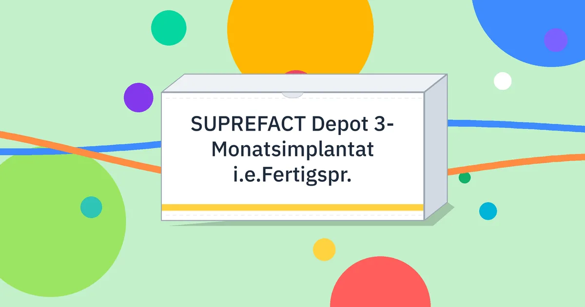 Symbolbild: Packung mit der Aufschrift SUPREFACT Depot 3-Monatsimplantat i.e.Fertigspr. (PZN 02566355) – Verfügbarkeit und Bezug in Apotheken in Frankfurt am Main