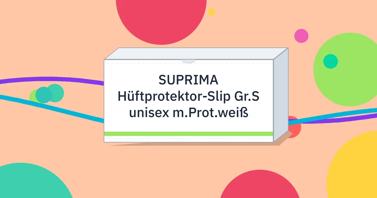 Symbolbild: Packung mit der Aufschrift SUPRIMA Hüftprotektor-Slip Gr.S unisex m.Prot.weiß (PZN 09737802) – Verfügbarkeit und Bezug in Apotheken in Frankfurt am Main