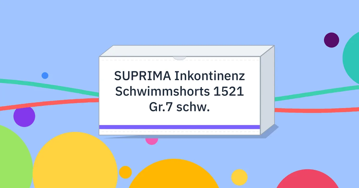 Symbolbild: Packung mit der Aufschrift SUPRIMA Inkontinenz Schwimmshorts 1521 Gr.7 schw. (PZN 04376311) – Verfügbarkeit und Bezug in Apotheken in Frankfurt am Main