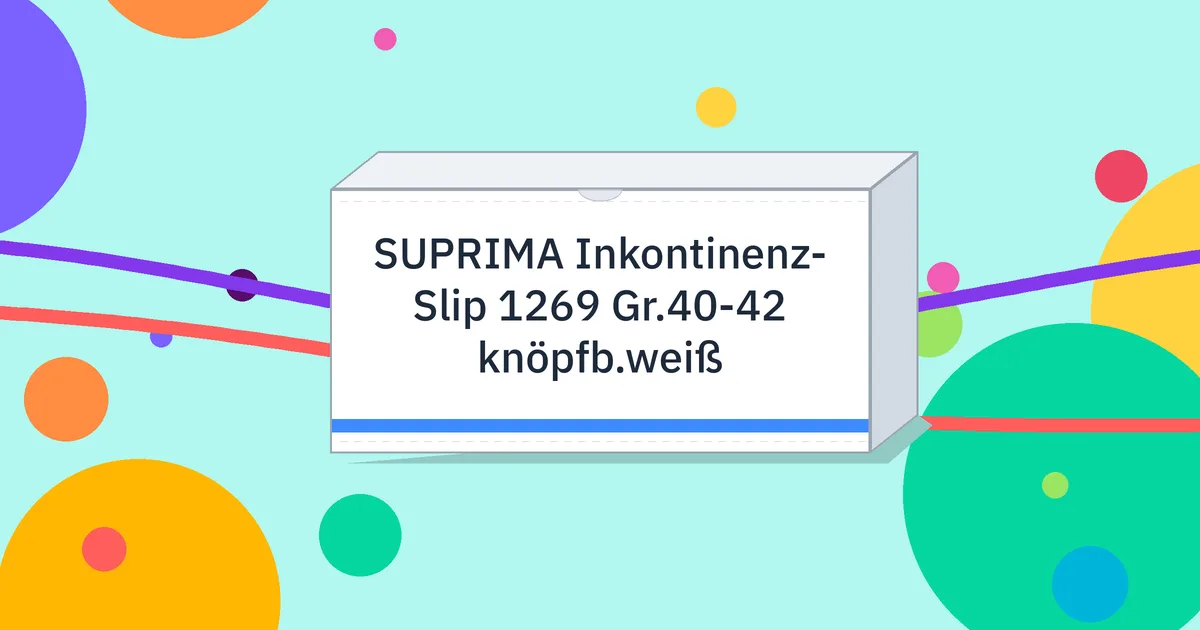 Symbolbild: Packung mit der Aufschrift SUPRIMA Inkontinenz-Slip 1269 Gr.40-42 knöpfb.weiß (PZN 08420144) – Verfügbarkeit und Bezug in Apotheken in Frankfurt am Main