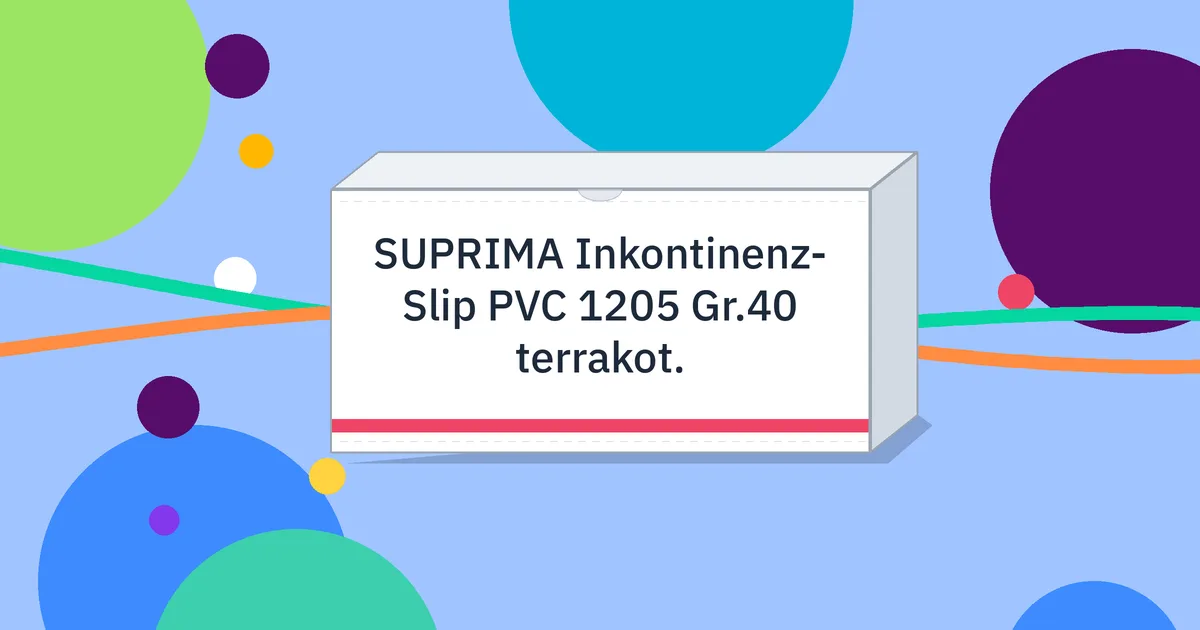 Symbolbild: Packung mit der Aufschrift SUPRIMA Inkontinenz-Slip PVC 1205 Gr.40 terrakot. (PZN 00413475) – Verfügbarkeit und Bezug in Apotheken in Frankfurt am Main