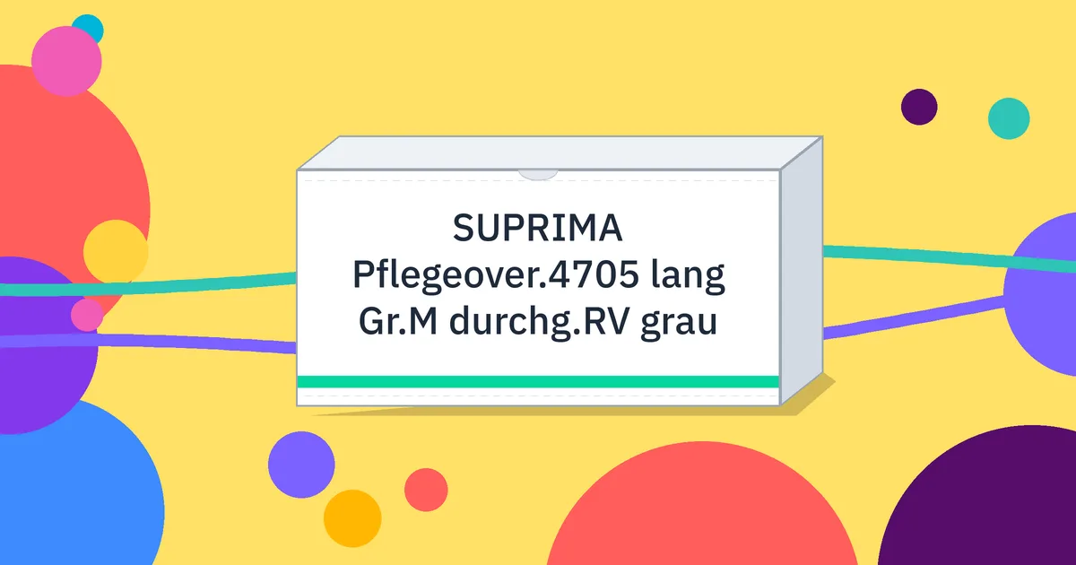 Symbolbild: Packung mit der Aufschrift SUPRIMA Pflegeover.4705 lang Gr.M durchg.RV grau (PZN 13971900) – Verfügbarkeit und Bezug in Apotheken in Frankfurt am Main