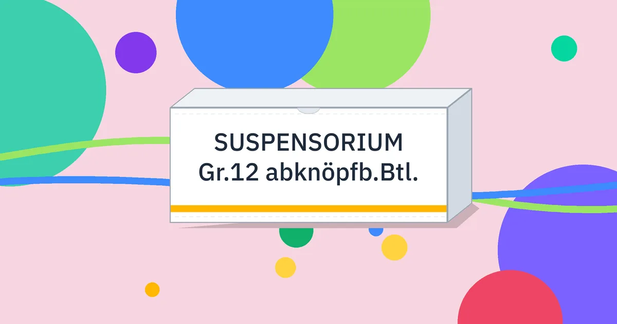 Symbolbild: Packung mit der Aufschrift SUSPENSORIUM Gr.12 abknöpfb.Btl. (PZN 01739380) – Verfügbarkeit und Bezug in Apotheken in Frankfurt am Main