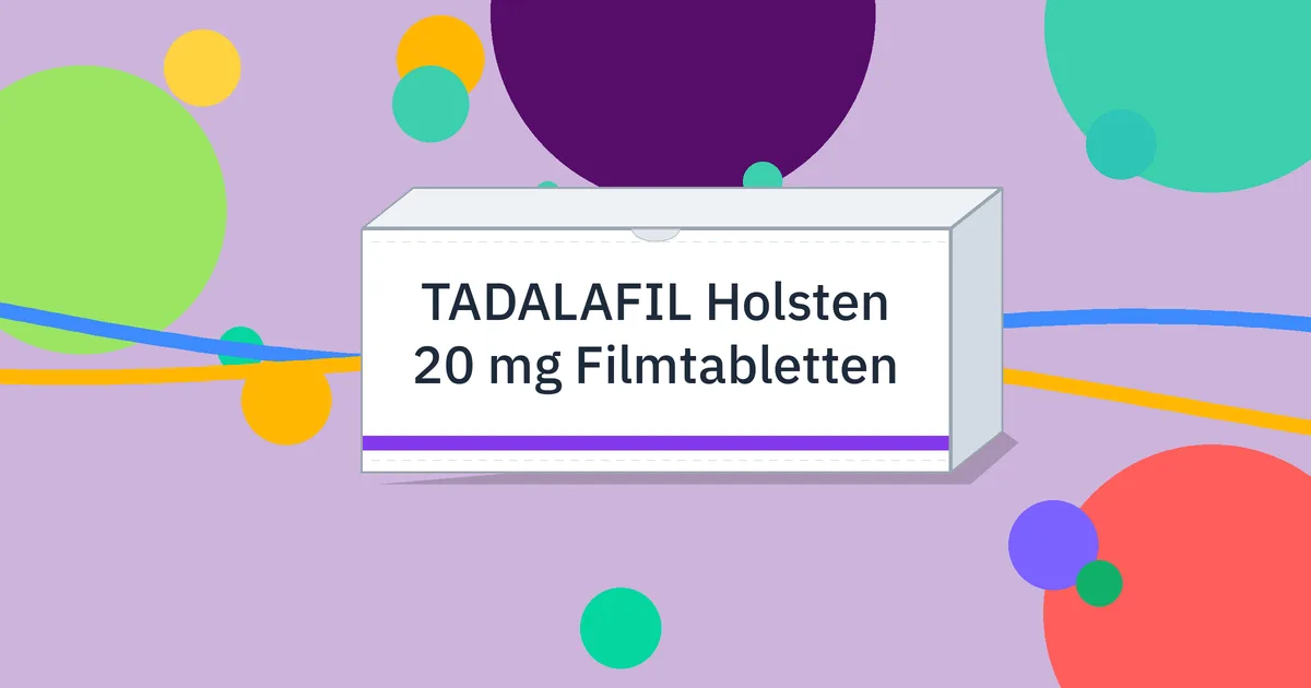 Symbolbild: Packung mit der Aufschrift TADALAFIL Holsten 20 mg Filmtabletten (PZN 19208720) – Verfügbarkeit und Bezug in Apotheken in Frankfurt am Main