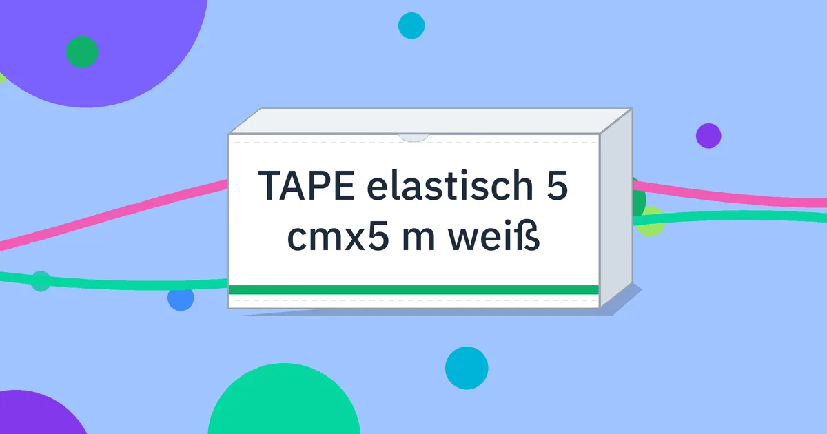 Symbolbild: Packung mit der Aufschrift TAPE elastisch 5 cmx5 m weiß (PZN 10830228) – Verfügbarkeit und Bezug in Apotheken in Frankfurt am Main