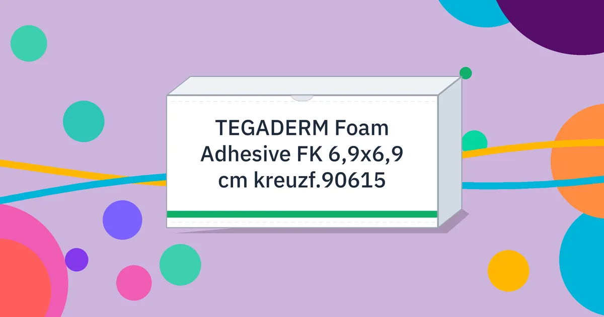 Symbolbild: Packung mit der Aufschrift TEGADERM Foam Adhesive FK 6,9x6,9 cm kreuzf.90615 (PZN 16595461) – Verfügbarkeit und Bezug in Apotheken in Frankfurt am Main