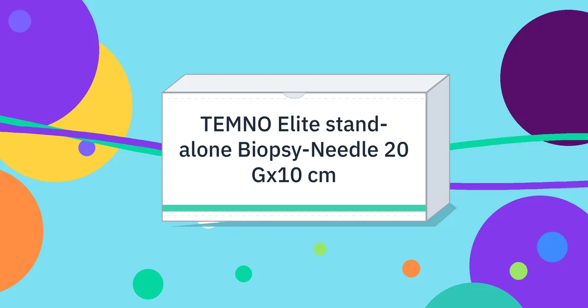 Symbolbild: Packung mit der Aufschrift TEMNO Elite stand-alone Biopsy-Needle 20 Gx10 cm (PZN 18765223) – Verfügbarkeit und Bezug in Apotheken in Frankfurt am Main