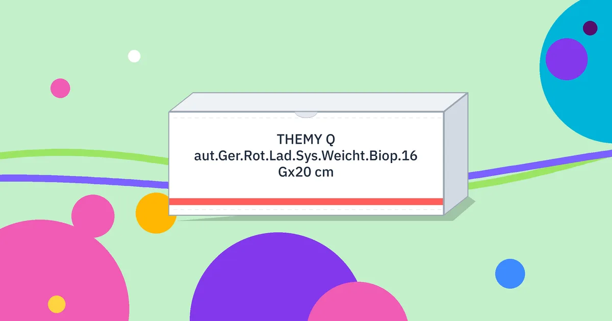 Symbolbild: Packung mit der Aufschrift THEMY Q aut.Ger.Rot.Lad.Sys.Weicht.Biop.16 Gx20 cm (PZN 19737909) – Verfügbarkeit und Bezug in Apotheken in Frankfurt am Main