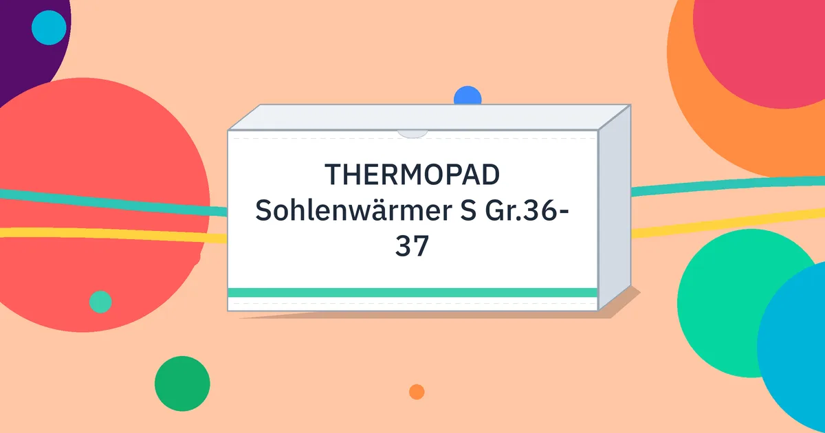 Symbolbild: Packung mit der Aufschrift THERMOPAD Sohlenwärmer S Gr.36-37 (PZN 19079607) – Verfügbarkeit und Bezug in Apotheken in Frankfurt am Main