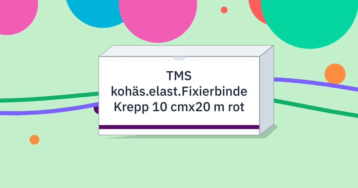 Symbolbild: Packung mit der Aufschrift TMS kohäs.elast.Fixierbinde Krepp 10 cmx20 m rot (PZN 18316502) – Verfügbarkeit und Bezug in Apotheken in Frankfurt am Main