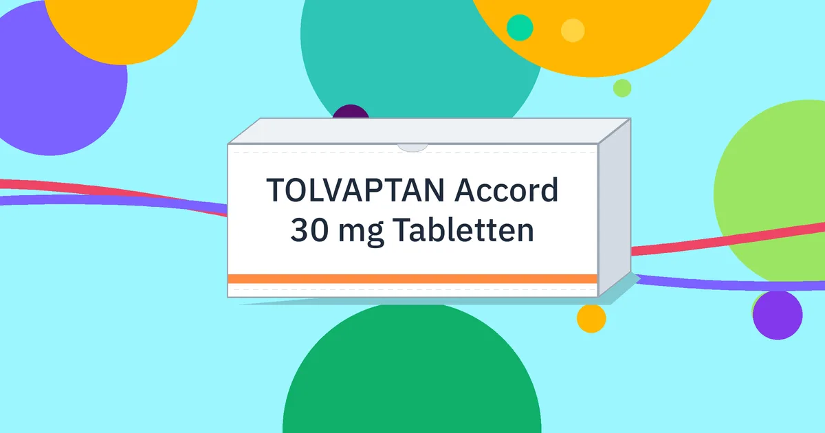 Symbolbild: Packung mit der Aufschrift TOLVAPTAN Accord 30 mg Tabletten (PZN 18658970) – Verfügbarkeit und Bezug in Apotheken in Frankfurt am Main