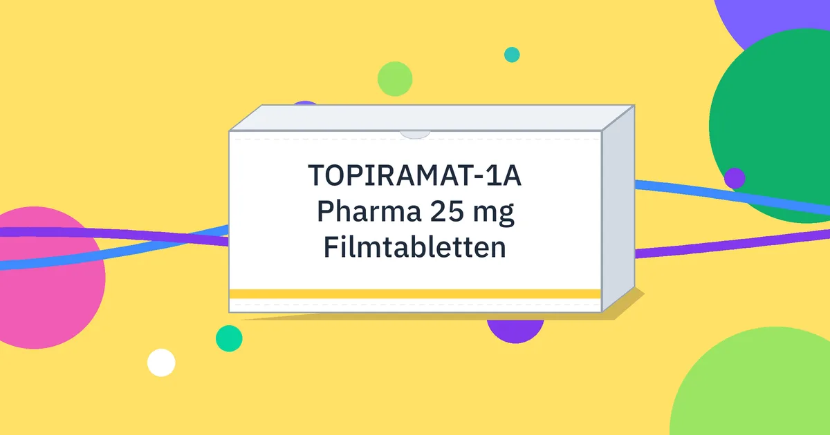 Symbolbild: Packung mit der Aufschrift TOPIRAMAT-1A Pharma 25 mg Filmtabletten (PZN 05369187) – Verfügbarkeit und Bezug in Apotheken in Frankfurt am Main