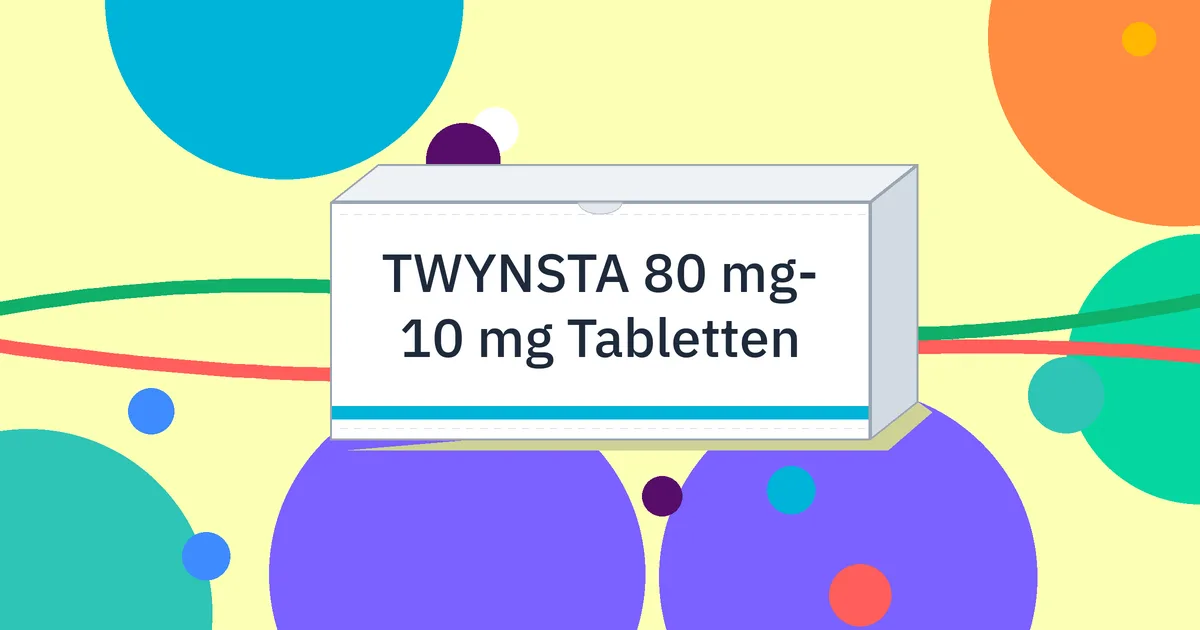 Symbolbild: Packung mit der Aufschrift TWYNSTA 80 mg-10 mg Tabletten (PZN 11157408) – Verfügbarkeit und Bezug in Apotheken in Frankfurt am Main