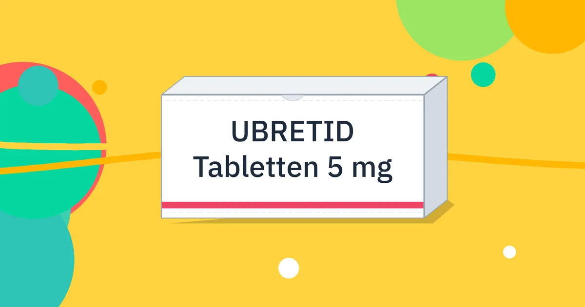 Symbolbild: Packung mit der Aufschrift UBRETID Tabletten 5 mg (PZN 11726450) – Verfügbarkeit und Bezug in Apotheken in Frankfurt am Main