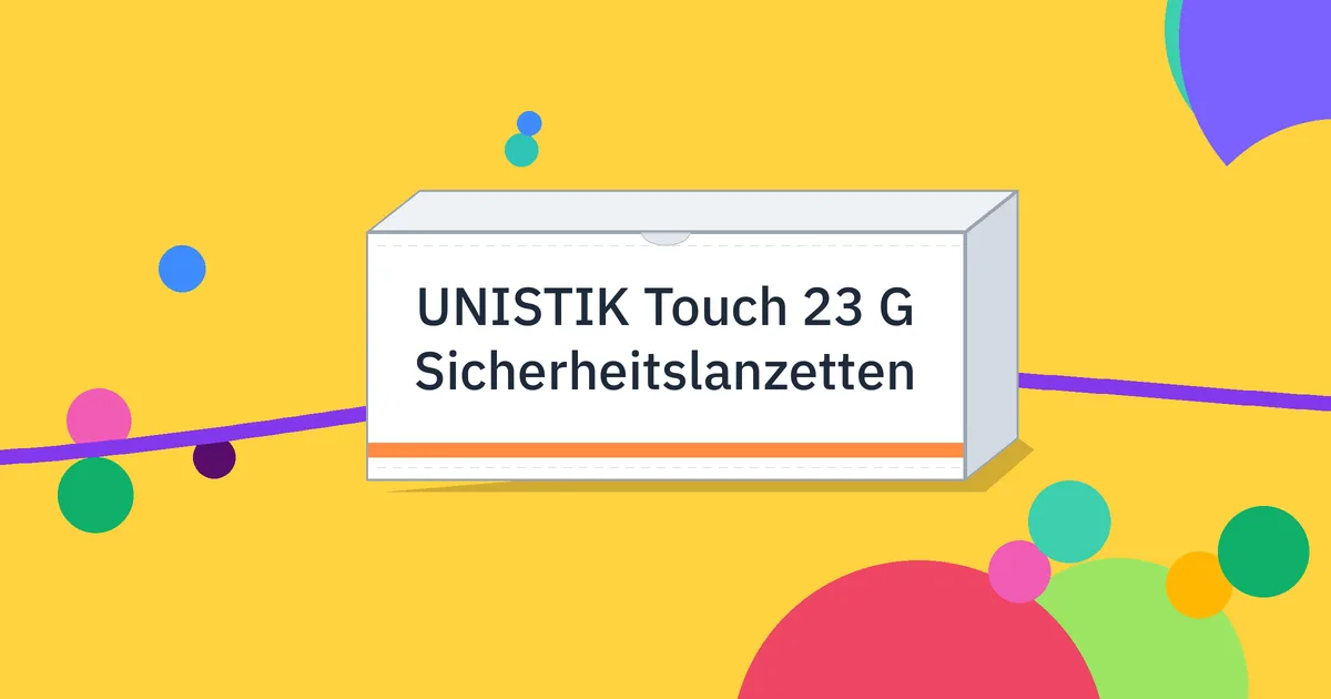 Symbolbild: Packung mit der Aufschrift UNISTIK Touch 23 G Sicherheitslanzetten (PZN 19064907) – Verfügbarkeit und Bezug in Apotheken in Frankfurt am Main