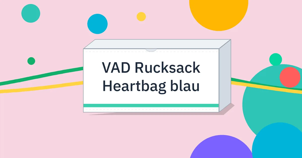 Symbolbild: Packung mit der Aufschrift VAD Rucksack Heartbag blau (PZN 18499945) – Verfügbarkeit und Bezug in Apotheken in Frankfurt am Main