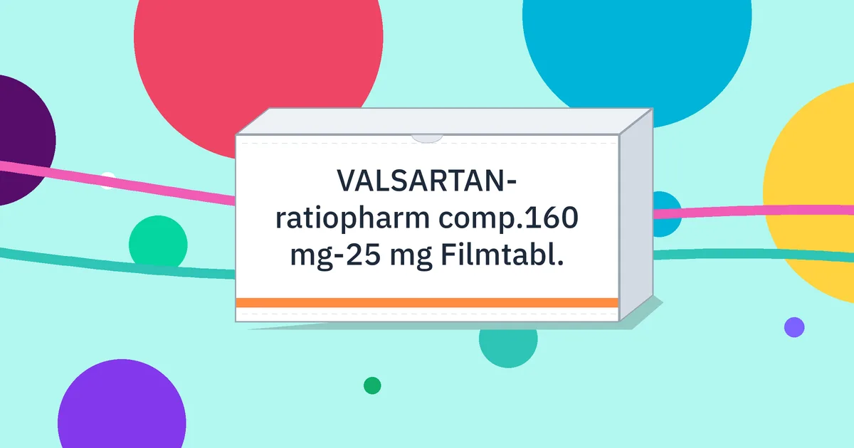 Symbolbild: Packung mit der Aufschrift VALSARTAN-ratiopharm comp.160 mg-25 mg Filmtabl. (PZN 06906670) – Verfügbarkeit und Bezug in Apotheken in Frankfurt am Main