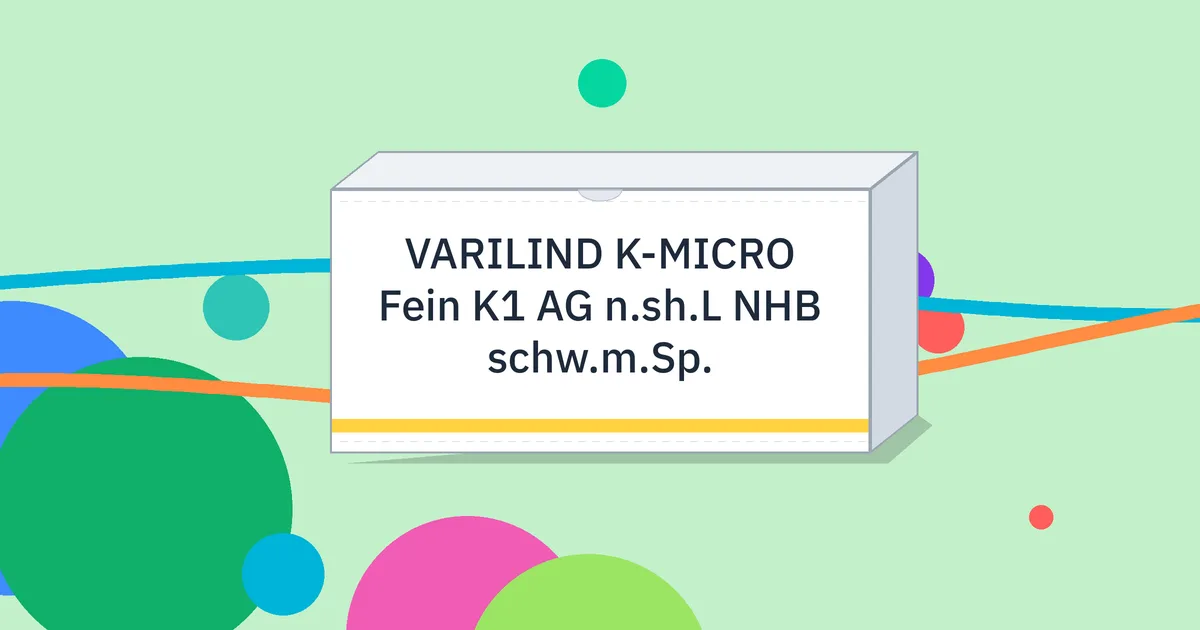 Symbolbild: Packung mit der Aufschrift VARILIND K-MICRO Fein K1 AG n.sh.L NHB schw.m.Sp. (PZN 20555102) – Verfügbarkeit und Bezug in Apotheken in Frankfurt am Main