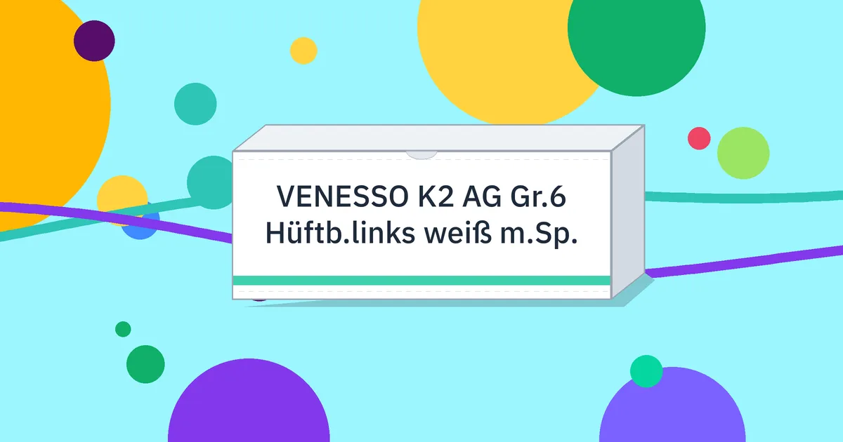 Symbolbild: Packung mit der Aufschrift VENESSO K2 AG Gr.6 Hüftb.links weiß m.Sp. (PZN 03268157) – Verfügbarkeit und Bezug in Apotheken in Frankfurt am Main