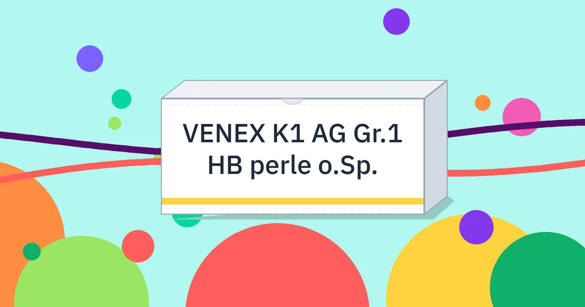 Symbolbild: Packung mit der Aufschrift VENEX K1 AG Gr.1 HB perle o.Sp. (PZN 03192916) – Verfügbarkeit und Bezug in Apotheken in Frankfurt am Main