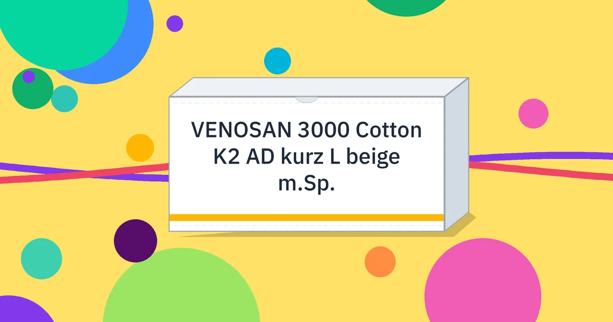 Symbolbild: Packung mit der Aufschrift VENOSAN 3000 Cotton K2 AD kurz L beige m.Sp. (PZN 14421277) – Verfügbarkeit und Bezug in Apotheken in Frankfurt am Main