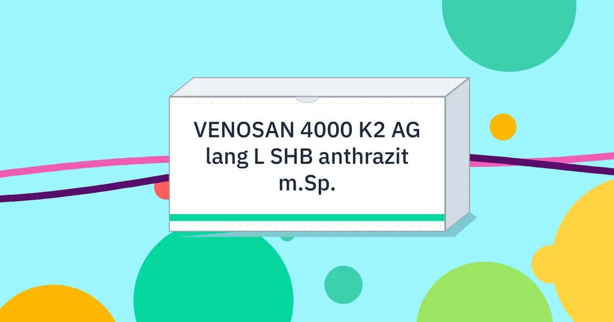 Symbolbild: Packung mit der Aufschrift VENOSAN 4000 K2 AG lang L SHB anthrazit m.Sp. (PZN 16601687) – Verfügbarkeit und Bezug in Apotheken in Frankfurt am Main