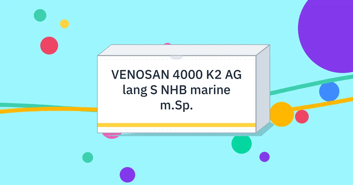 Symbolbild: Packung mit der Aufschrift VENOSAN 4000 K2 AG lang S NHB marine m.Sp. (PZN 16602238) – Verfügbarkeit und Bezug in Apotheken in Frankfurt am Main