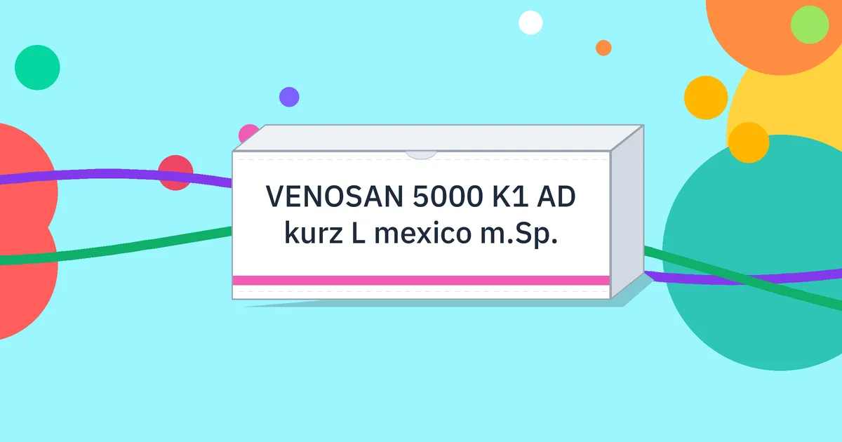 Symbolbild: Packung mit der Aufschrift VENOSAN 5000 K1 AD kurz L mexico m.Sp. (PZN 14429238) – Verfügbarkeit und Bezug in Apotheken in Frankfurt am Main