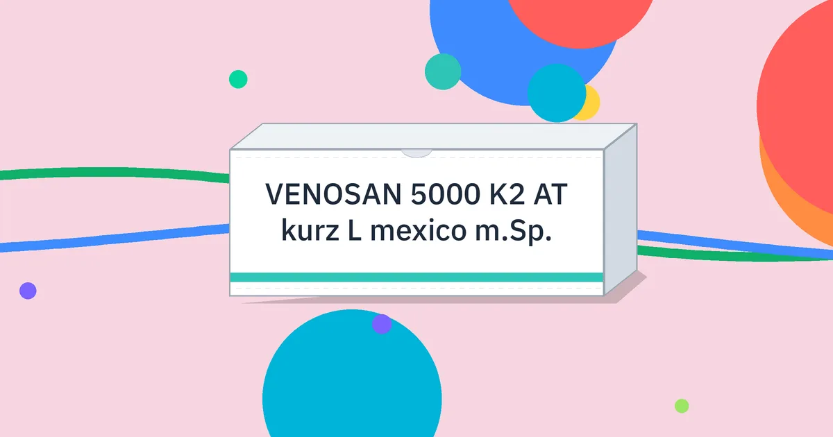 Symbolbild: Packung mit der Aufschrift VENOSAN 5000 K2 AT kurz L mexico m.Sp. (PZN 14430402) – Verfügbarkeit und Bezug in Apotheken in Frankfurt am Main