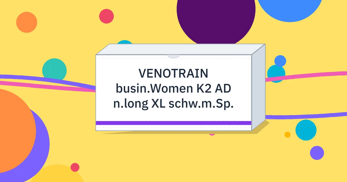 Symbolbild: Packung mit der Aufschrift VENOTRAIN busin.Women K2 AD n.long XL schw.m.Sp. (PZN 10196317) – Verfügbarkeit und Bezug in Apotheken in Frankfurt am Main