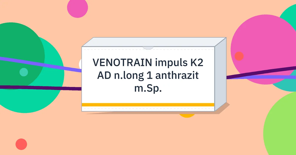 Symbolbild: Packung mit der Aufschrift VENOTRAIN impuls K2 AD n.long 1 anthrazit m.Sp. (PZN 15221706) – Verfügbarkeit und Bezug in Apotheken in Frankfurt am Main