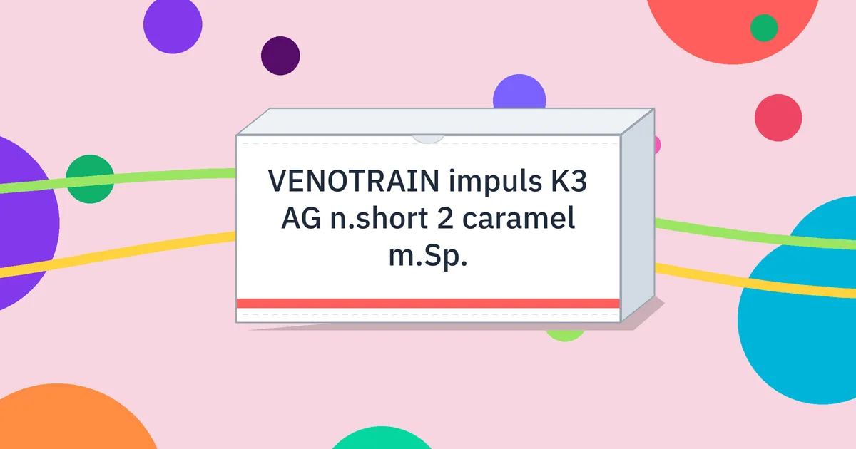Symbolbild: Packung mit der Aufschrift VENOTRAIN impuls K3 AG n.short 2 caramel m.Sp. (PZN 00496455) – Verfügbarkeit und Bezug in Apotheken in Frankfurt am Main