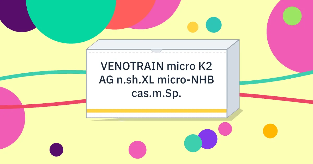 Symbolbild: Packung mit der Aufschrift VENOTRAIN micro K2 AG n.sh.XL micro-NHB cas.m.Sp. (PZN 20758443) – Verfügbarkeit und Bezug in Apotheken in Frankfurt am Main
