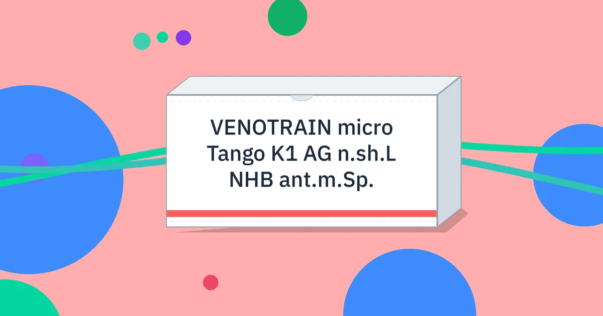 Symbolbild: Packung mit der Aufschrift VENOTRAIN micro Tango K1 AG n.sh.L NHB ant.m.Sp. (PZN 17766077) – Verfügbarkeit und Bezug in Apotheken in Frankfurt am Main
