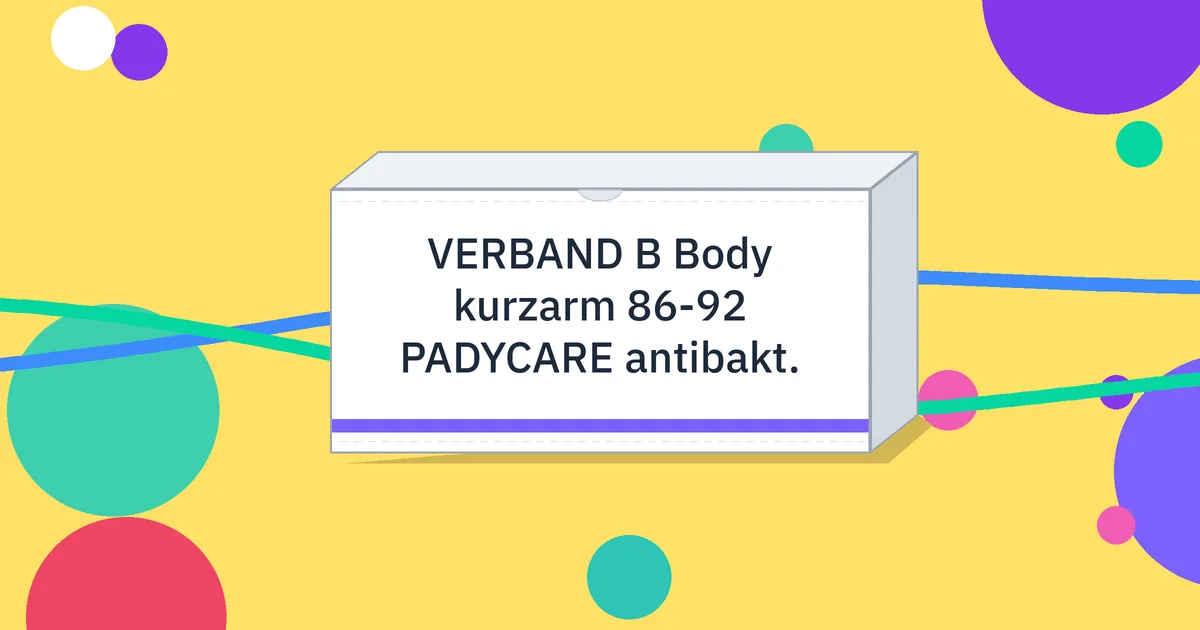 Symbolbild: Packung mit der Aufschrift VERBAND B Body kurzarm 86-92 PADYCARE antibakt. (PZN 10939416) – Verfügbarkeit und Bezug in Apotheken in Frankfurt am Main